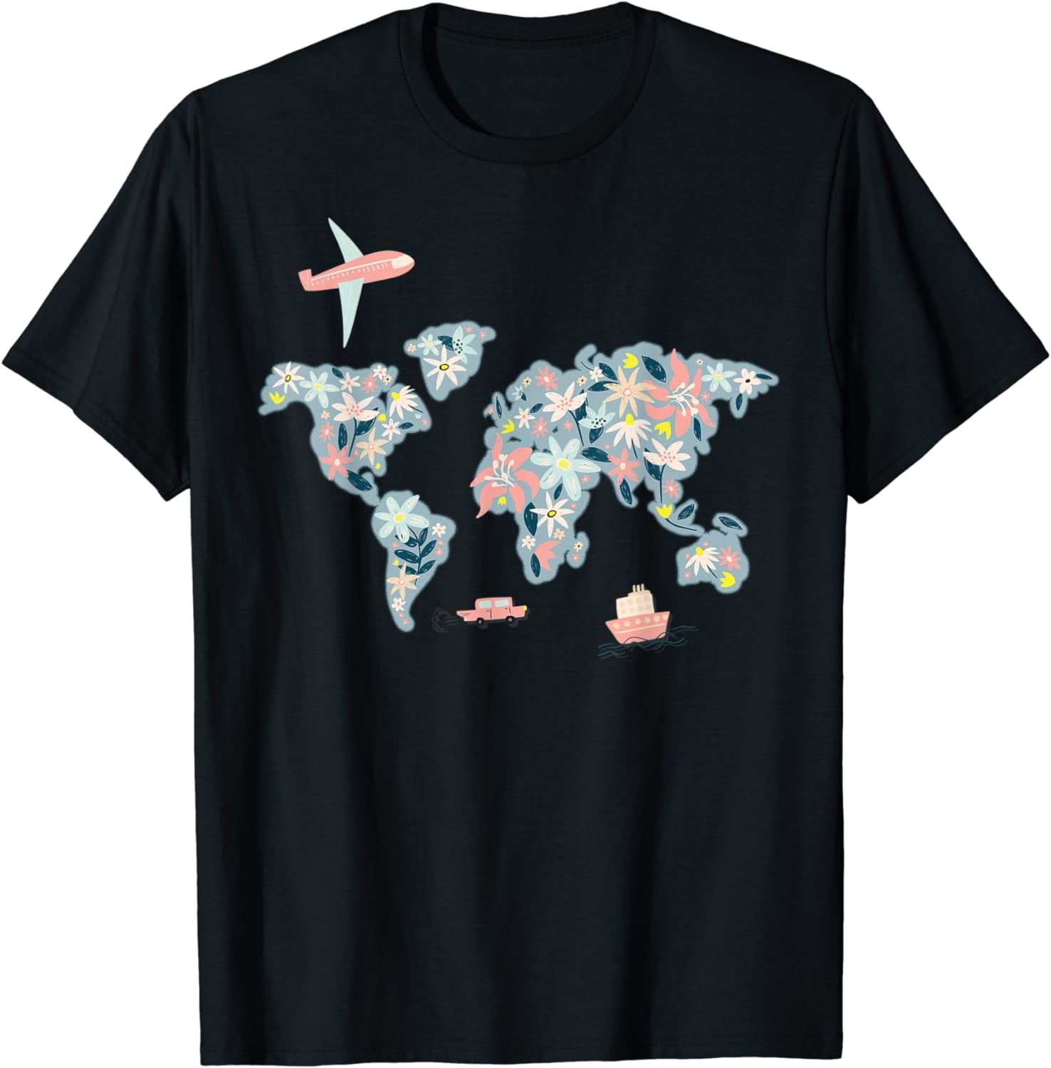 Artistic World Map Road Trip Summer Vacay Cruise Women Men T-Shirt ...