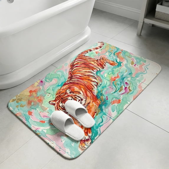 Artistical Tiger Bathroom Rugs Non Slip Washable Bath Mat Absorbent ...
