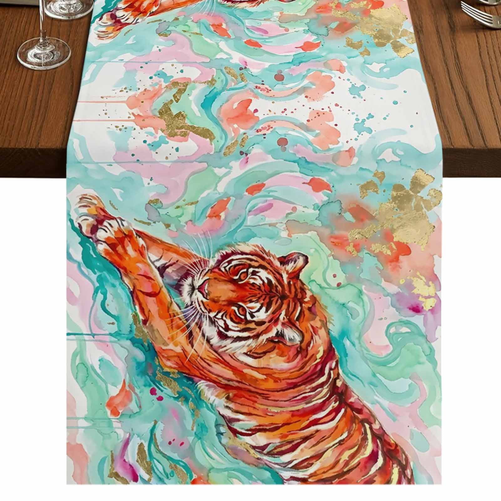 Artistical Tiger Burlap Cotton Table Runner 16x72 Inches Long ...