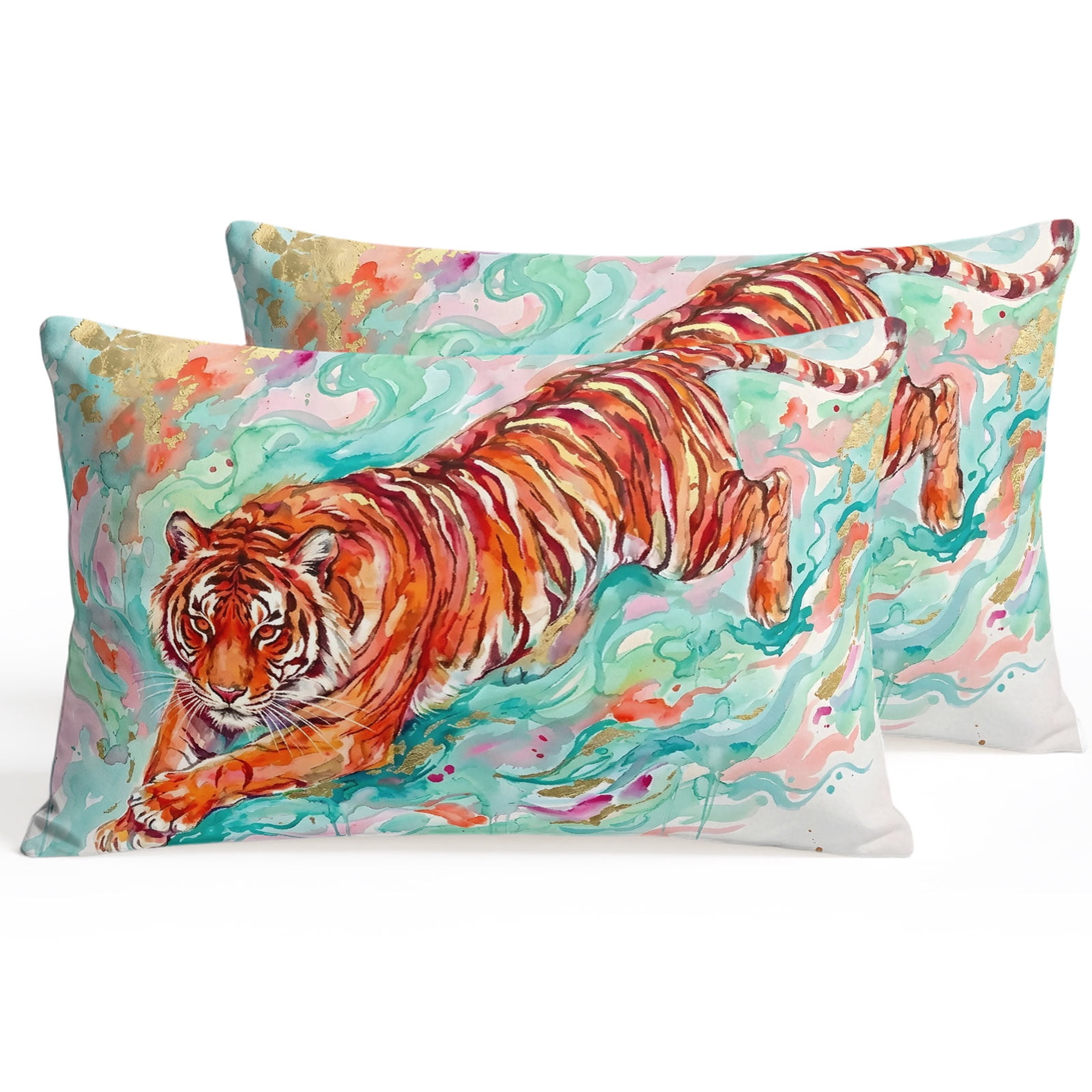 Artistical Tiger Lumbar Pillow Covers 12 x 20 Inch Pillow Covers Set of ...