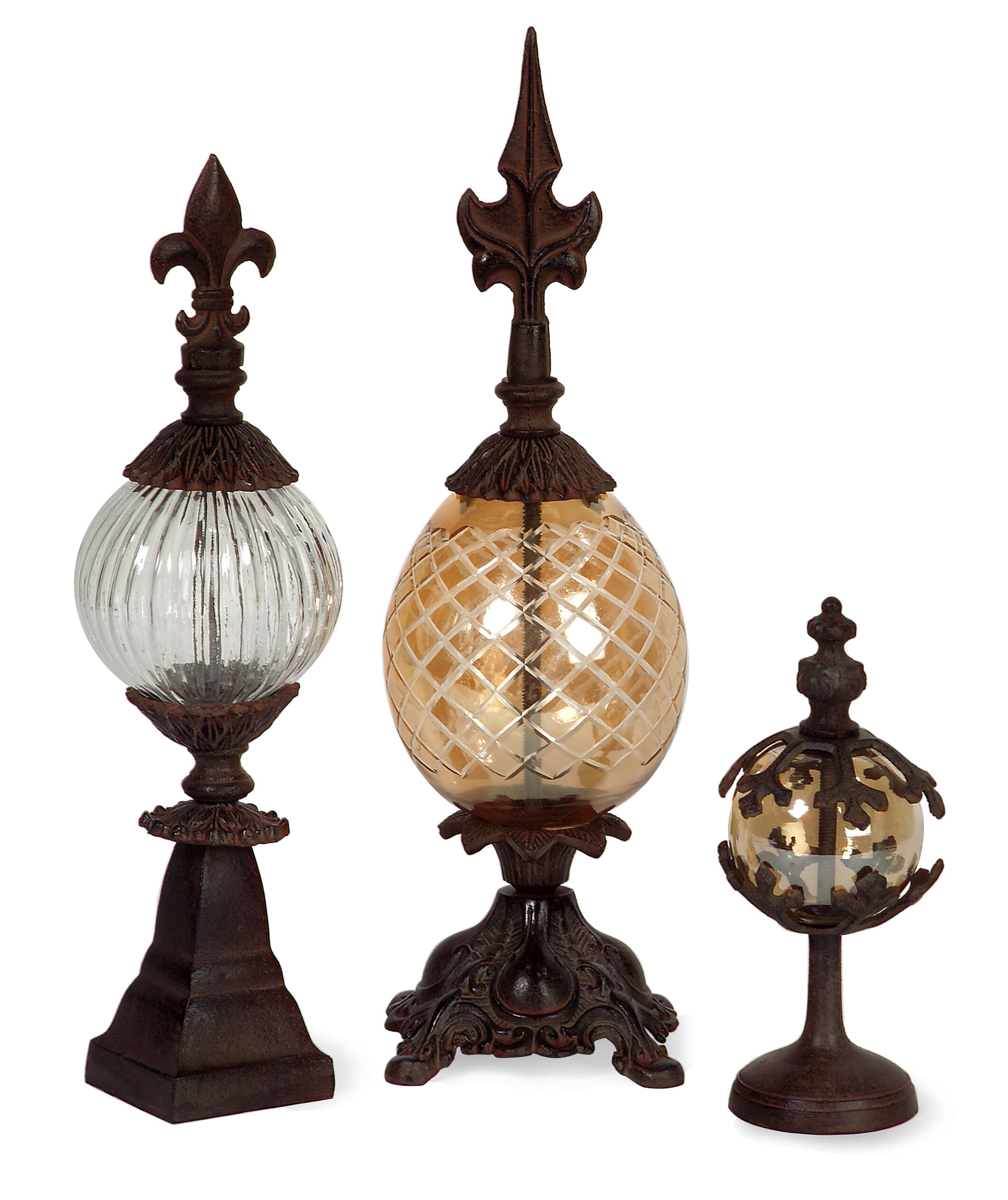 Artistically Stunning Set of 3 Glass and Metal Finials - Walmart.com