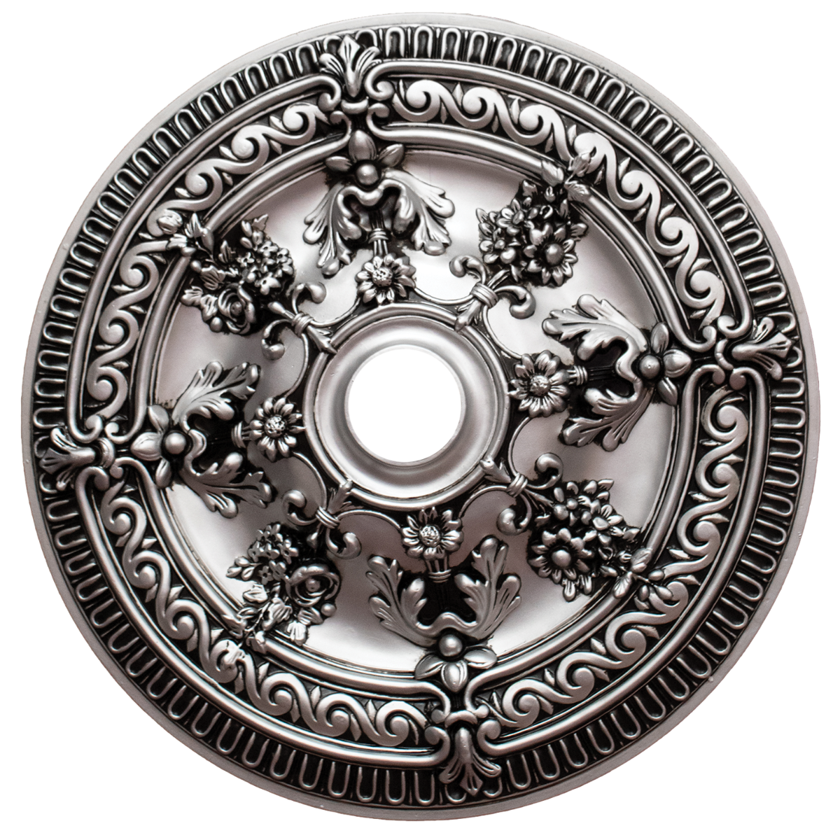 Artistry Lighting Round 24" Antique Silver Ceiling Medallion Flowers ...