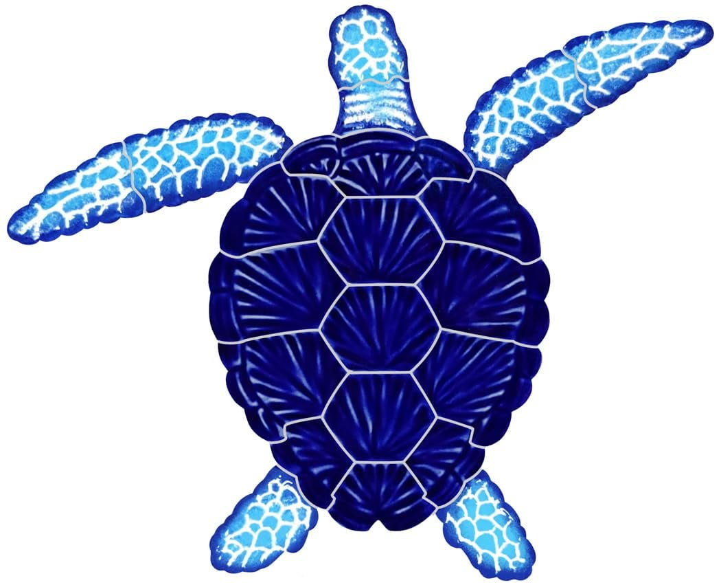 Artistry in Mosaics Loggerhead Turtle - Blue - Pool Mosaic 8" x 8 ...