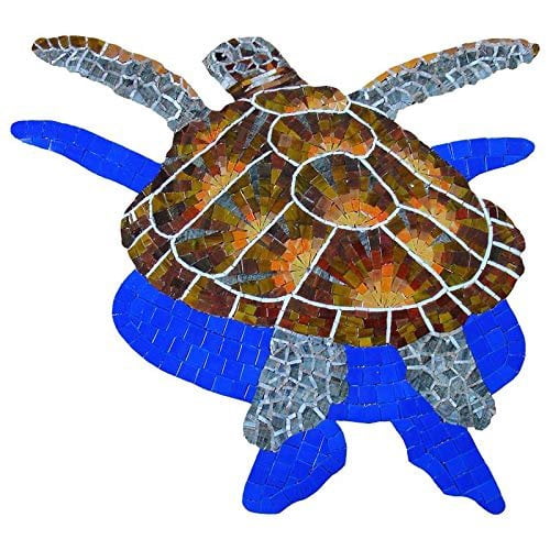 Artistry in Mosaics Loggerhead Turtle Glass Swimming Pool Mosaic 28" x ...