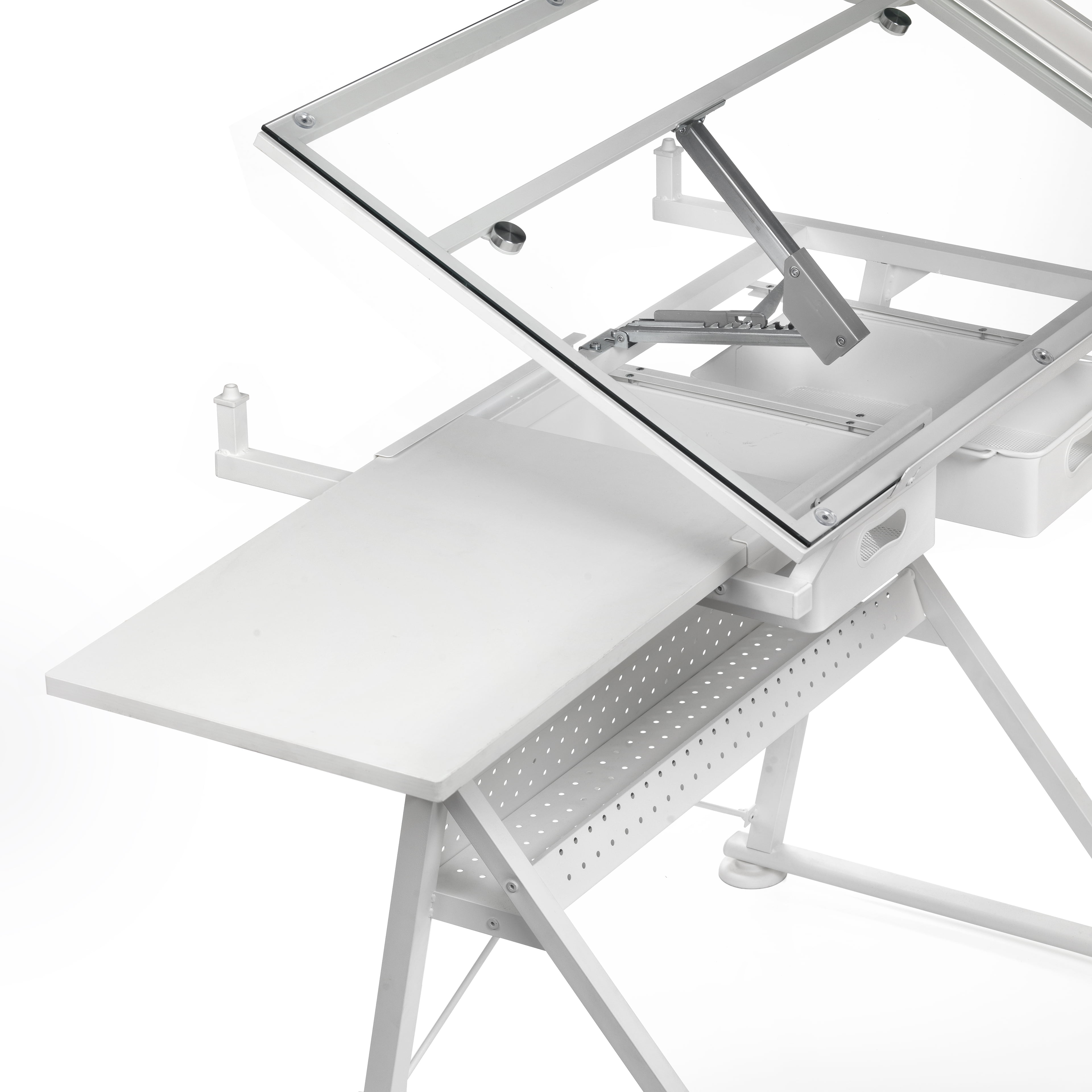 Artists Loft Desk - Tilting Glass Top Adjustable Drafting Table - White ...