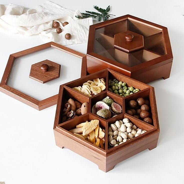 Artival Crafts Hexagonal Spice & Dry Fruit Box, Sheesham Wood, 7 ...