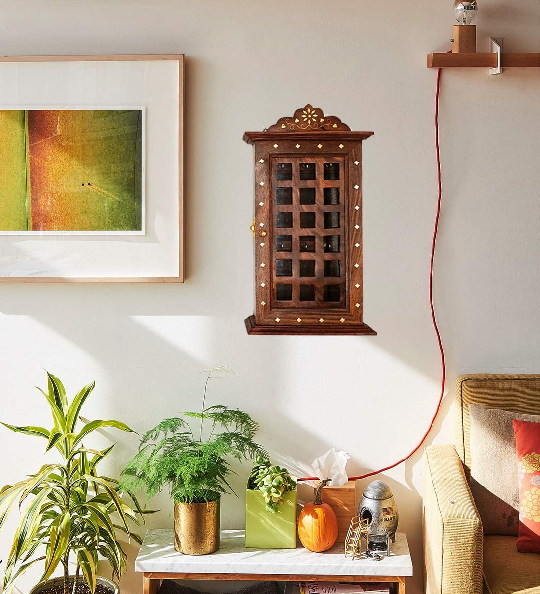 Artival Crafts Wall Mounted Key Holder Cabinet – Wooden Organizer with ...