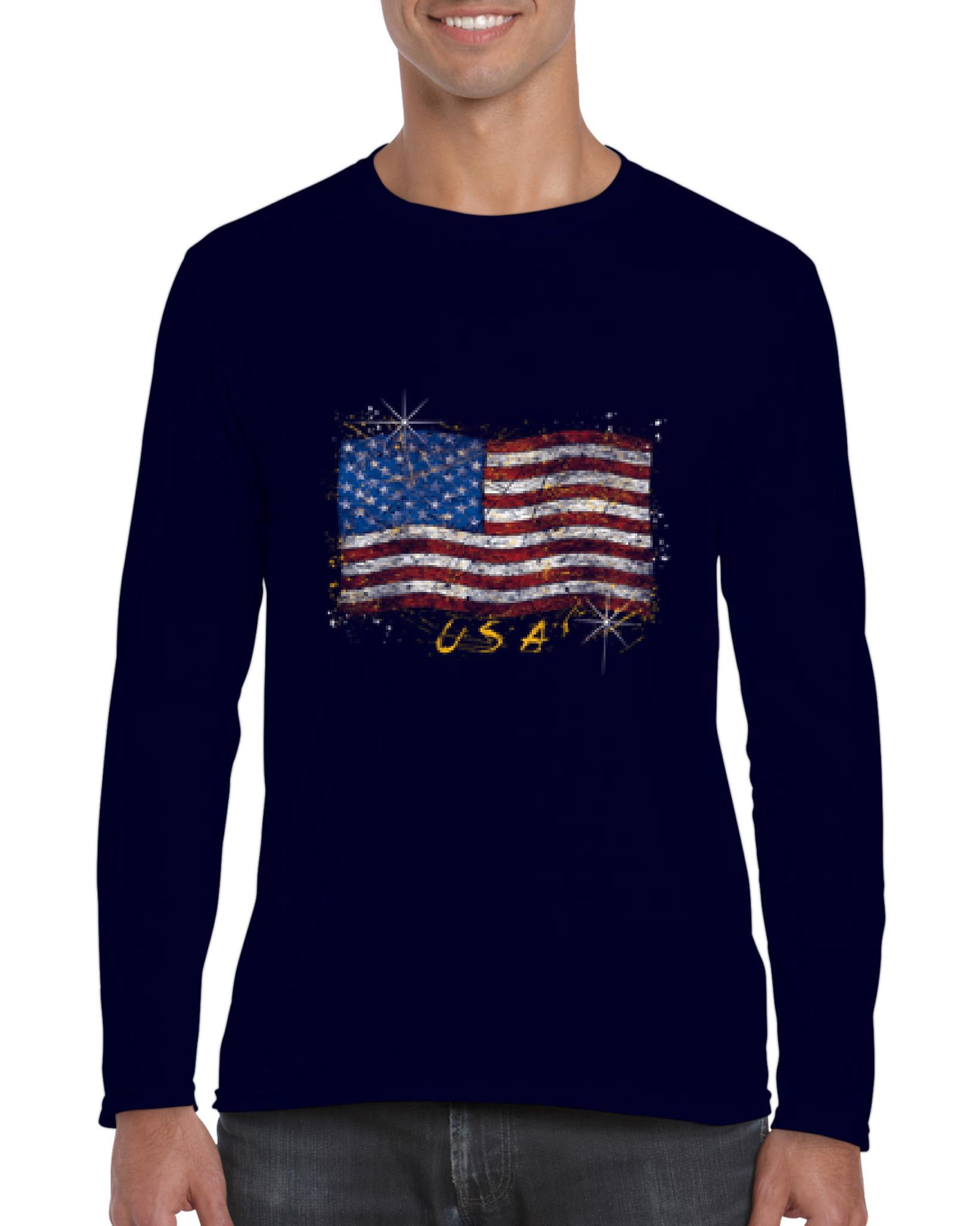 Artix - Mens Long Sleeve T-Shirts - American Flag USA in Gold - Walmart.com