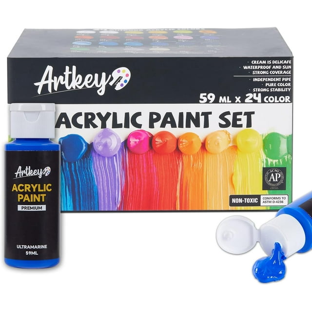 Artkey Acrylic Craft Paint Set, Festival, 24 Colors (2-Ounce) - Walmart.com