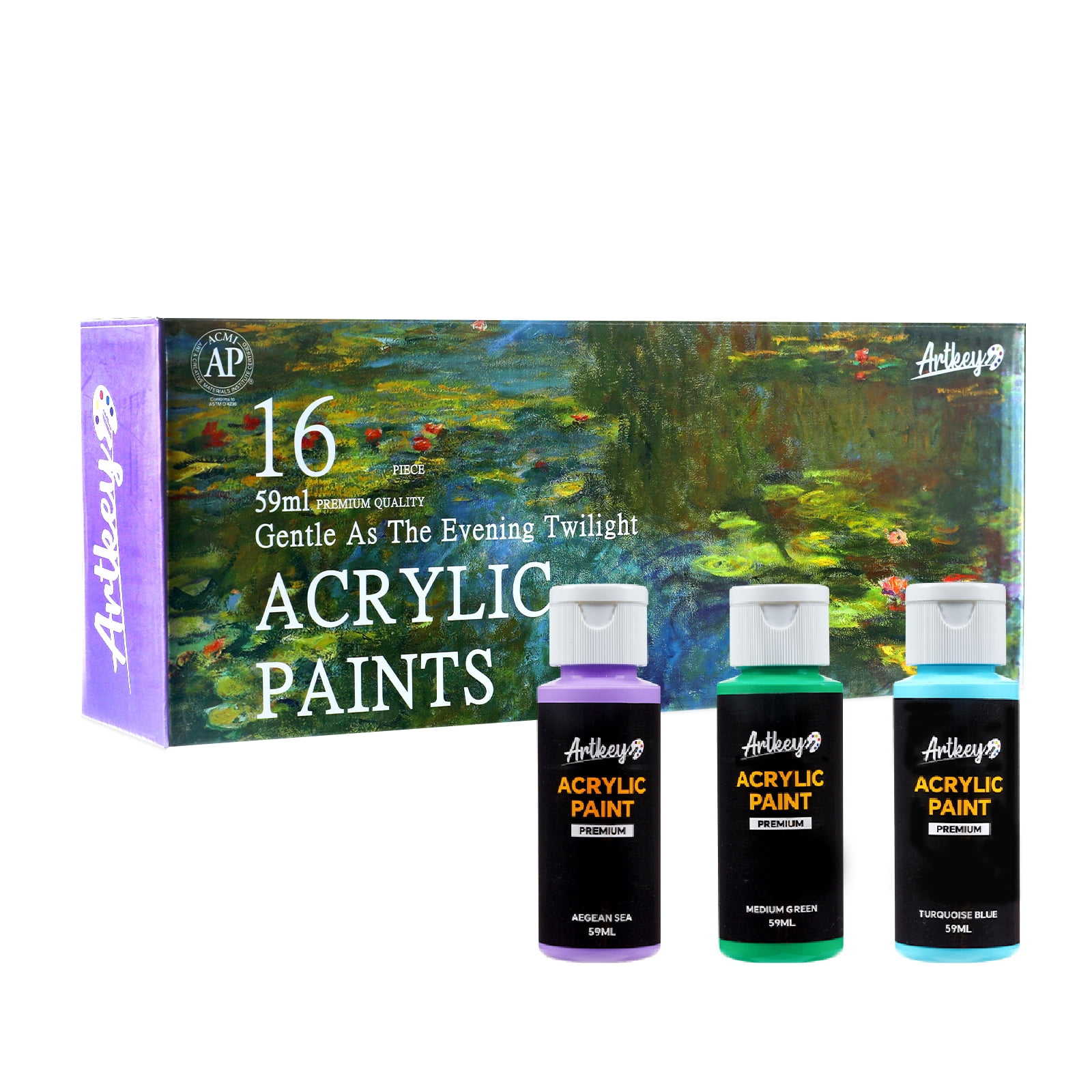 Artkey Acrylic Paint Set, 16 Colors 2 oz/59 ml Acrylic Paint Kit for Professional Artists ...