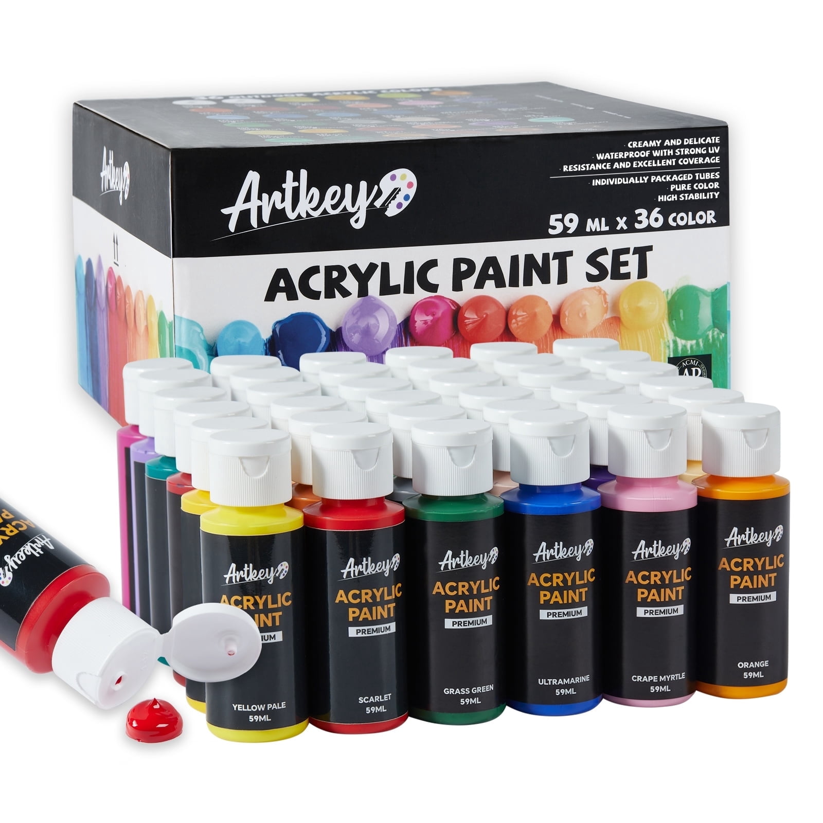 Artkey Acrylic Paint Set - 36 Colors 2oz/59ml Acrylic Paints ...