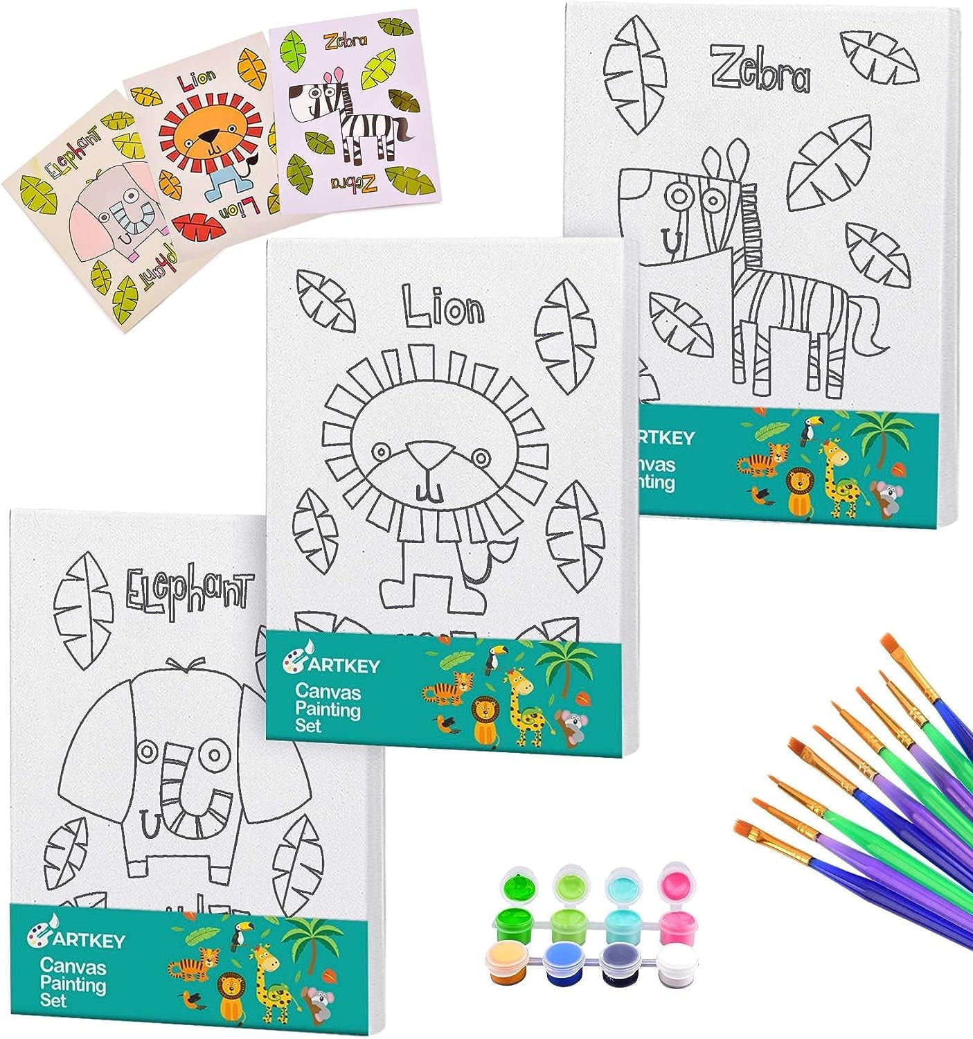 Artkey Kids Canvas Set, 5x7” Pre-Printed, Art and Craft Kit, Painting ...