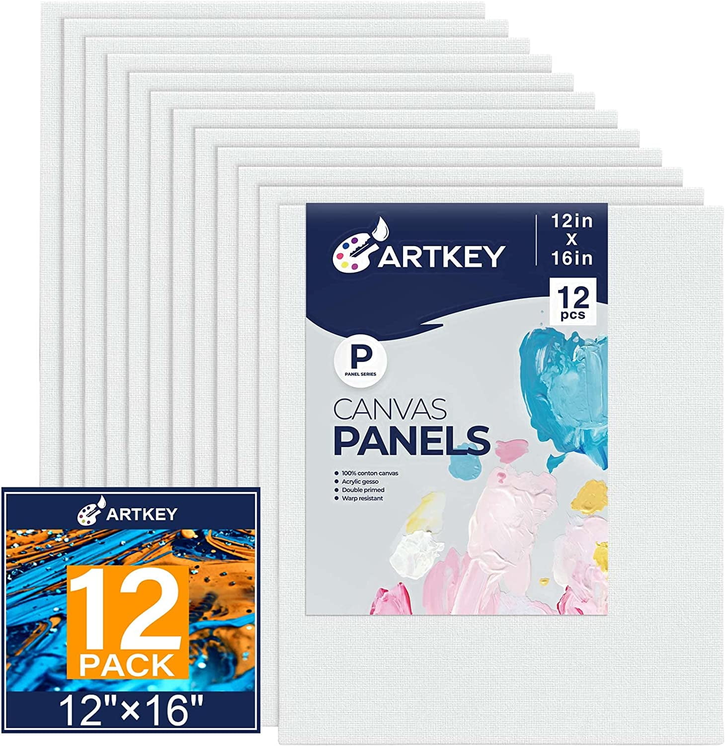 Artkey Artist's Canvas Panels, 12-Pack, 12x16-Inch, Acid-Free Cotton ...