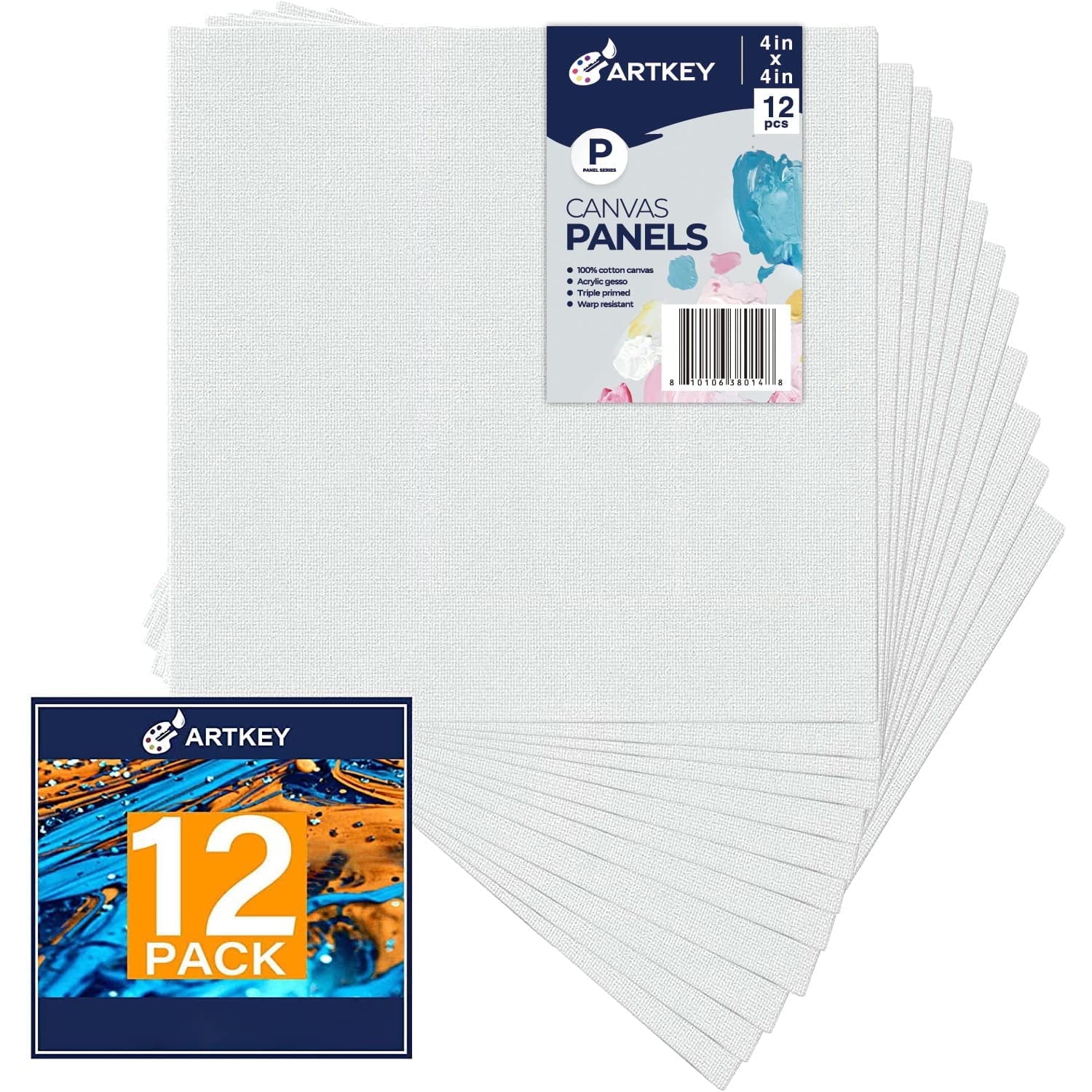 Artkey Canvas Panels 4x4 Inch 12-Pack, 100% Cotton, Pre-Primed ...