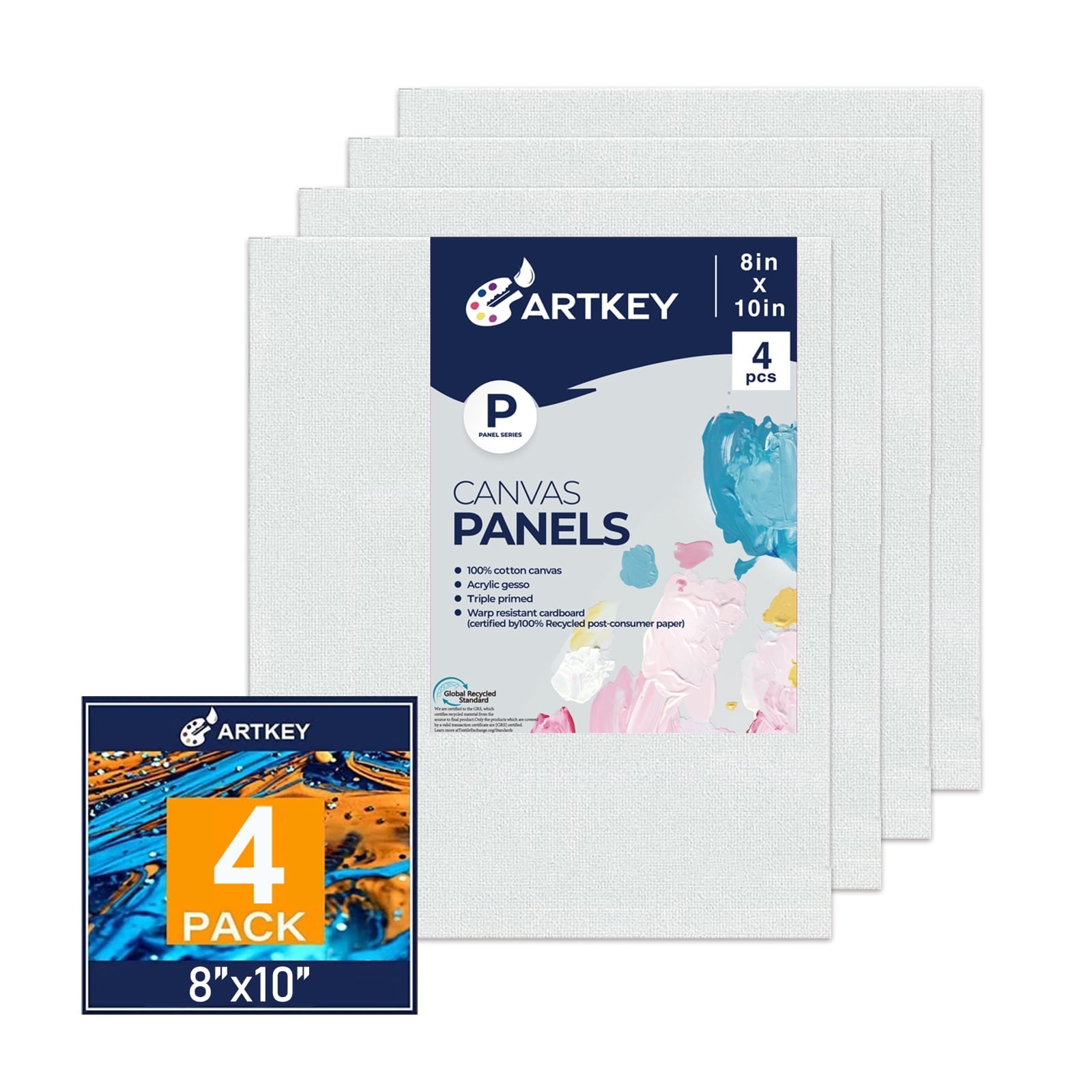 Artkey Canvas Panels 8x10 inch 4-Pack, Acid-Free 100% Cotton Canvas ...
