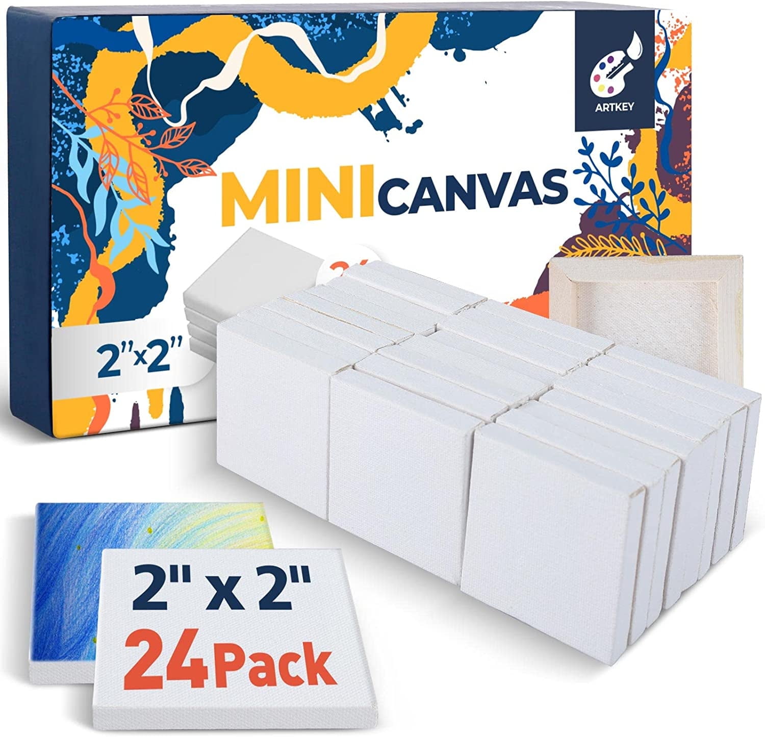 Artkey Mini Canvas 2x2 inch 24-Pack, 100% Cotton, Acid-Free Primed ...