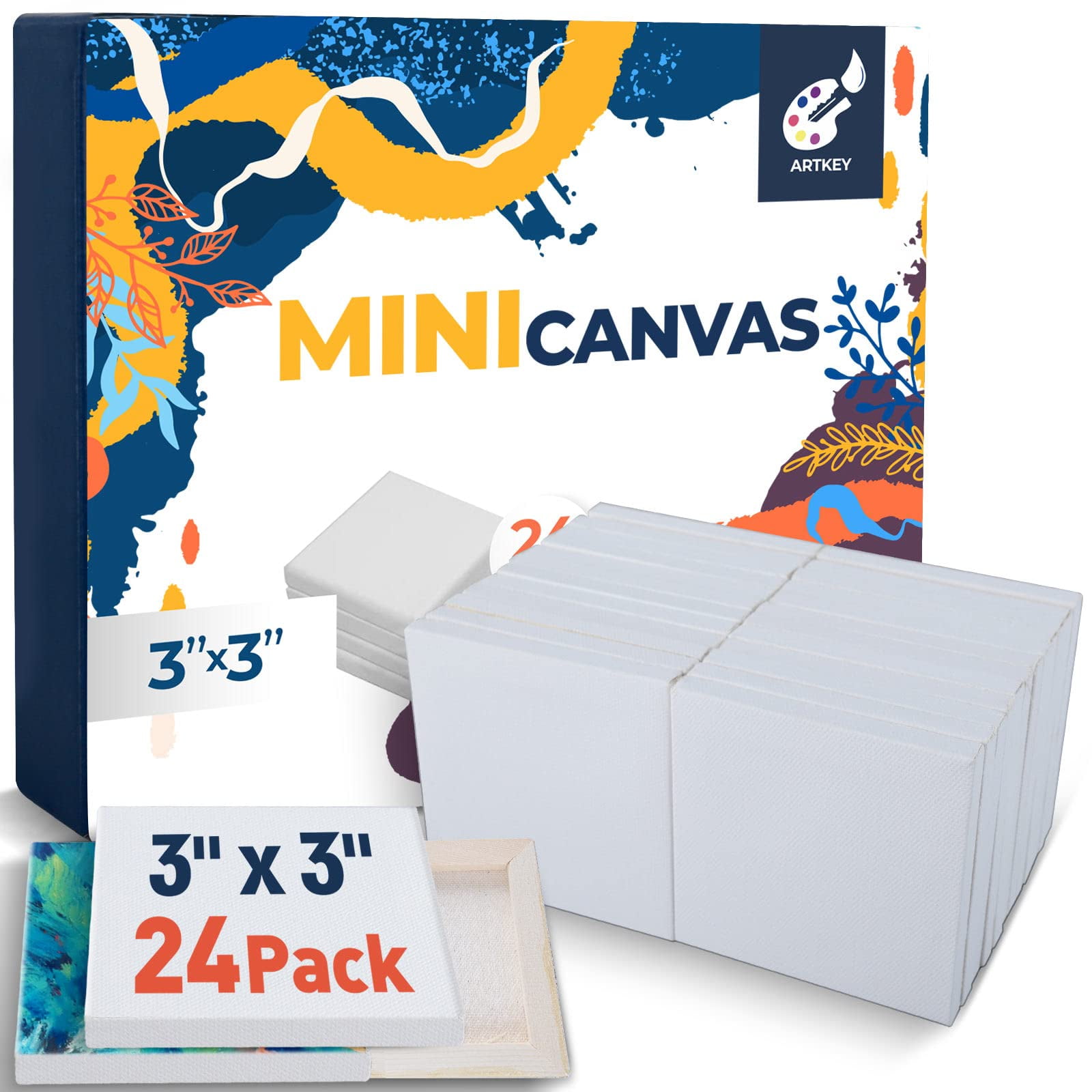 Artkey Artist Mini Canvas Set, 3x3 inch 24-Pack, 100% Cotton Square ...