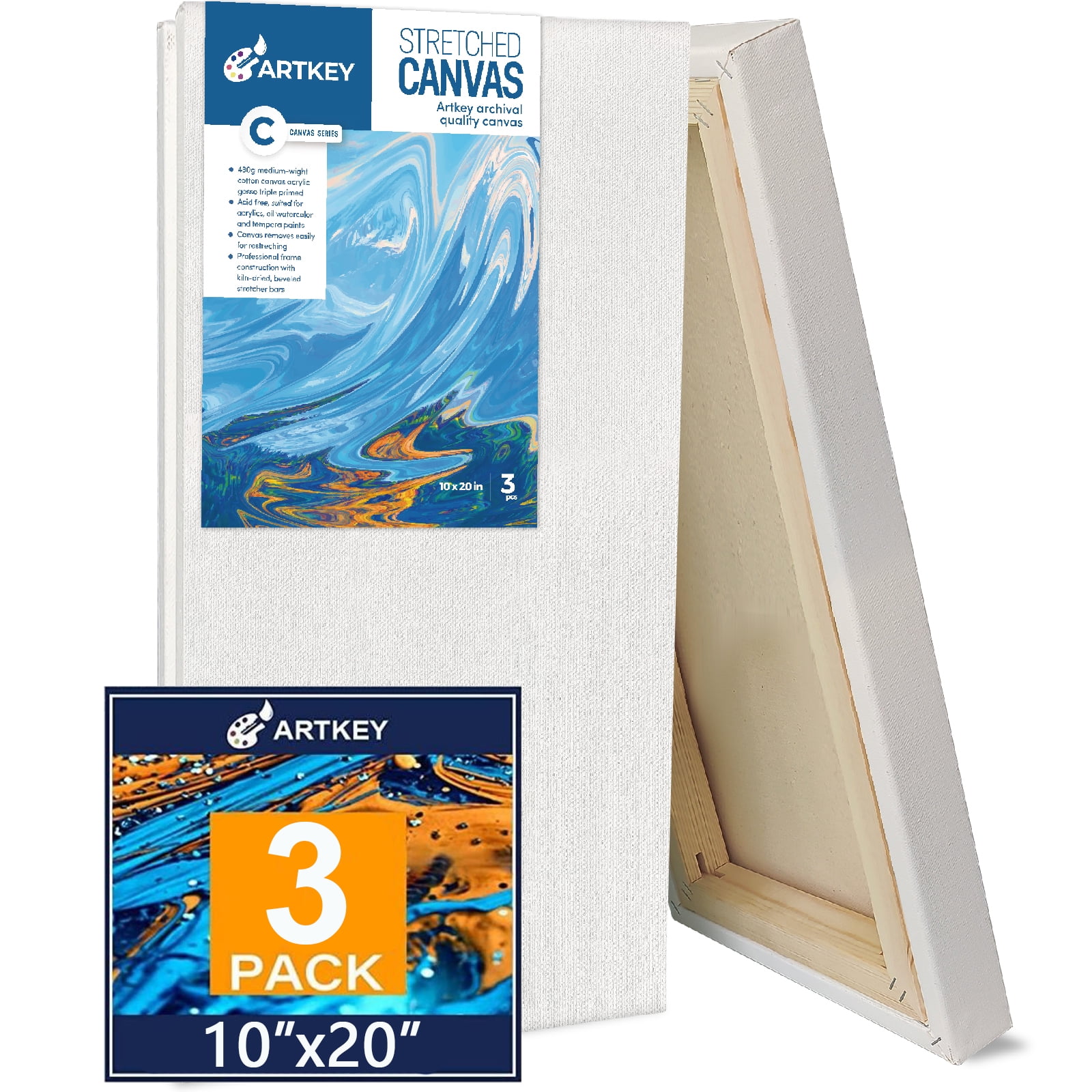 Artkey White Stretched Canvases,Triple Primed 100% Cotton Acid-Free Art ...