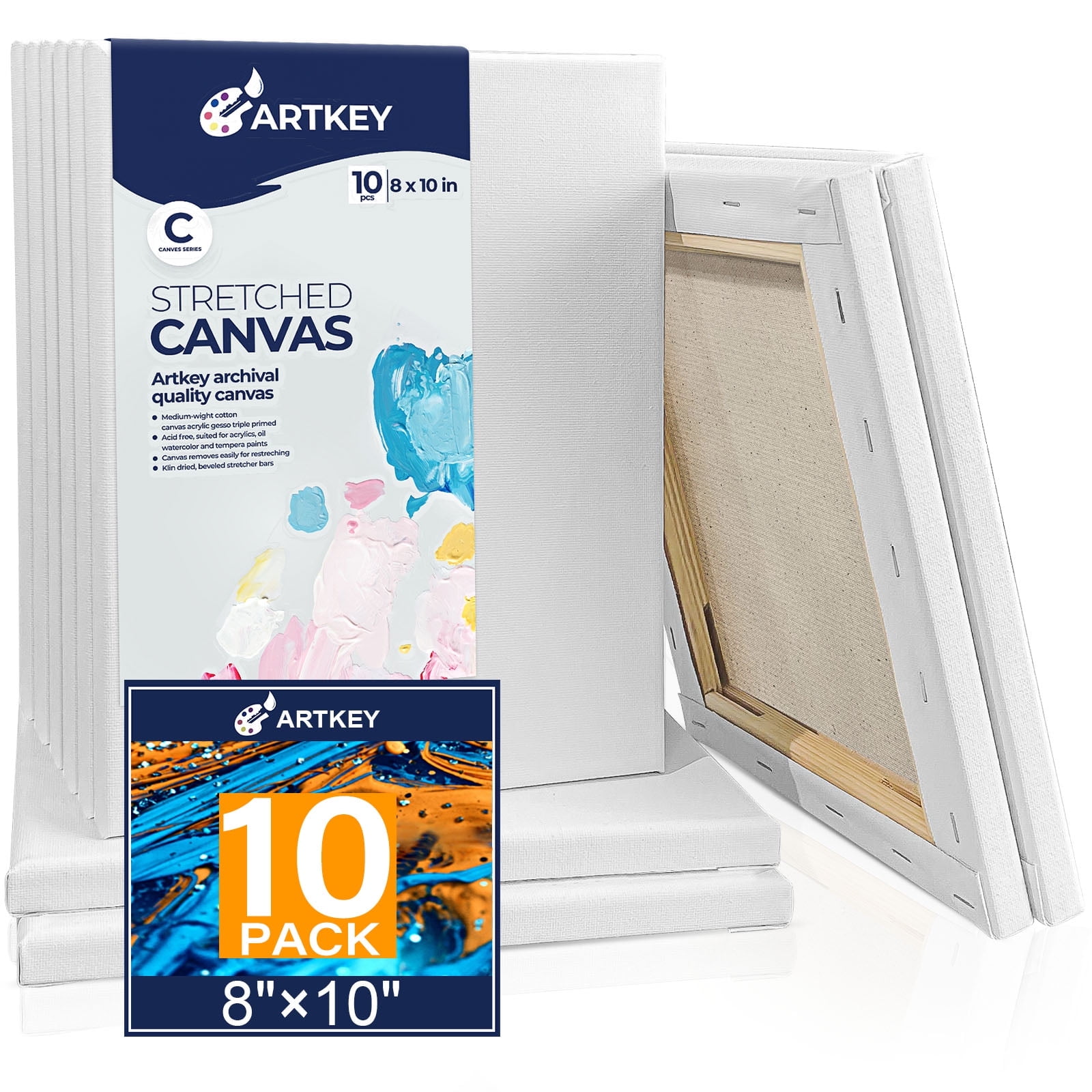 Artkey White Stretched Canvas for Paintings, 8"x10"-10 Pack,100% Cotton ...