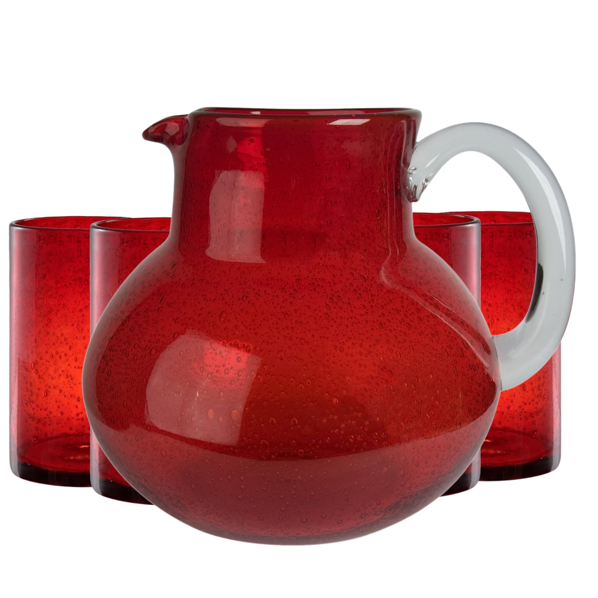 Artland Iris 90oz Hand-Blown Glass Pitcher & 17oz Highball Glasses (Set ...