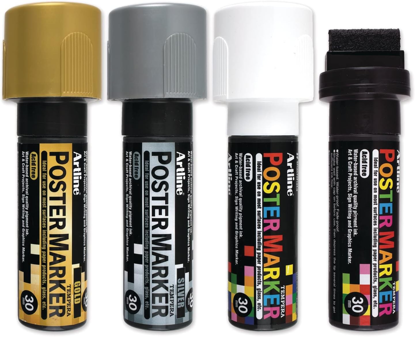 Artline Poster Markers, 30 mm Writing Width, Metallic Colors, 4 Pack (EPP-30-4W4) - Walmart.com