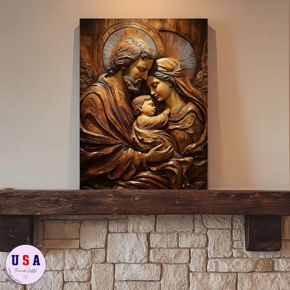 ArtlyWear Carved Wood Style Holy Family Joseph Mary Jesus Canvas Print ...