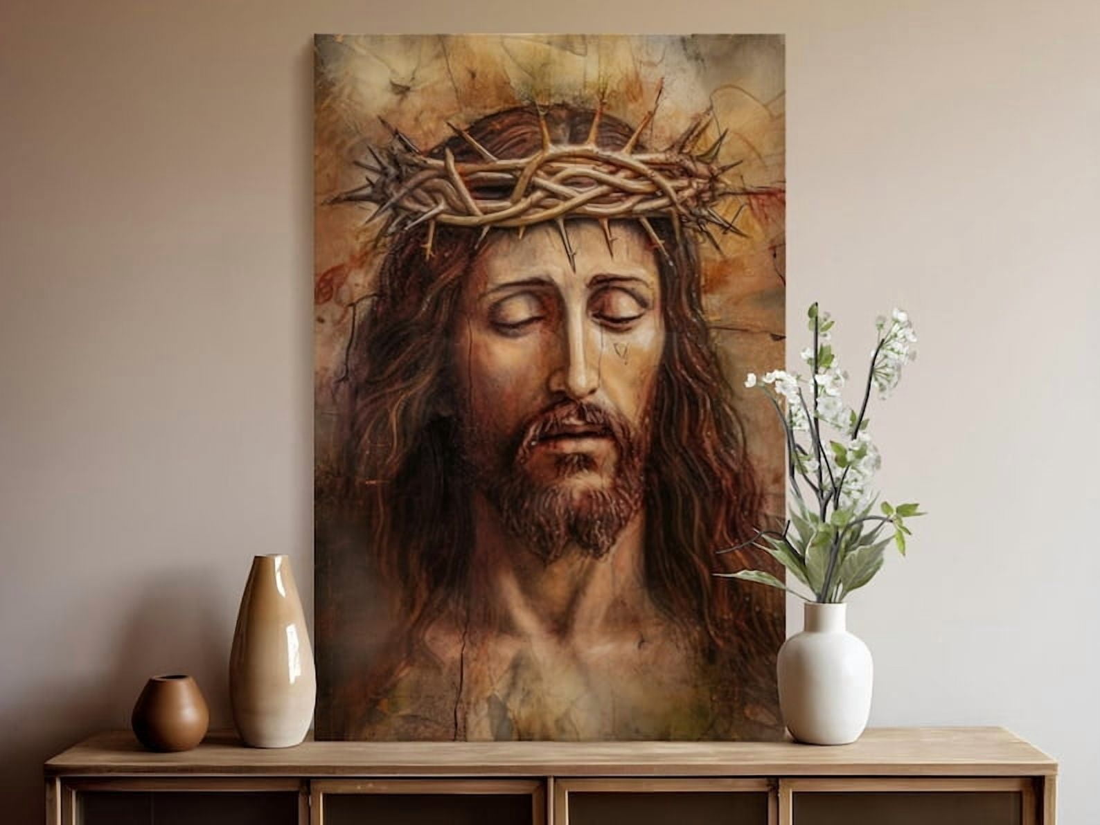 ArtlyWear Divine Crown of Thorns Christ Painting Canvas Wall Art Print ...
