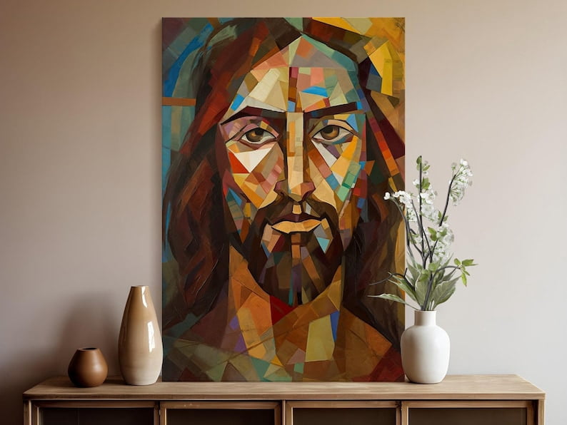 ArtlyWear Geometric Abstract Jesus Christ Canvas Print Modern Christian ...