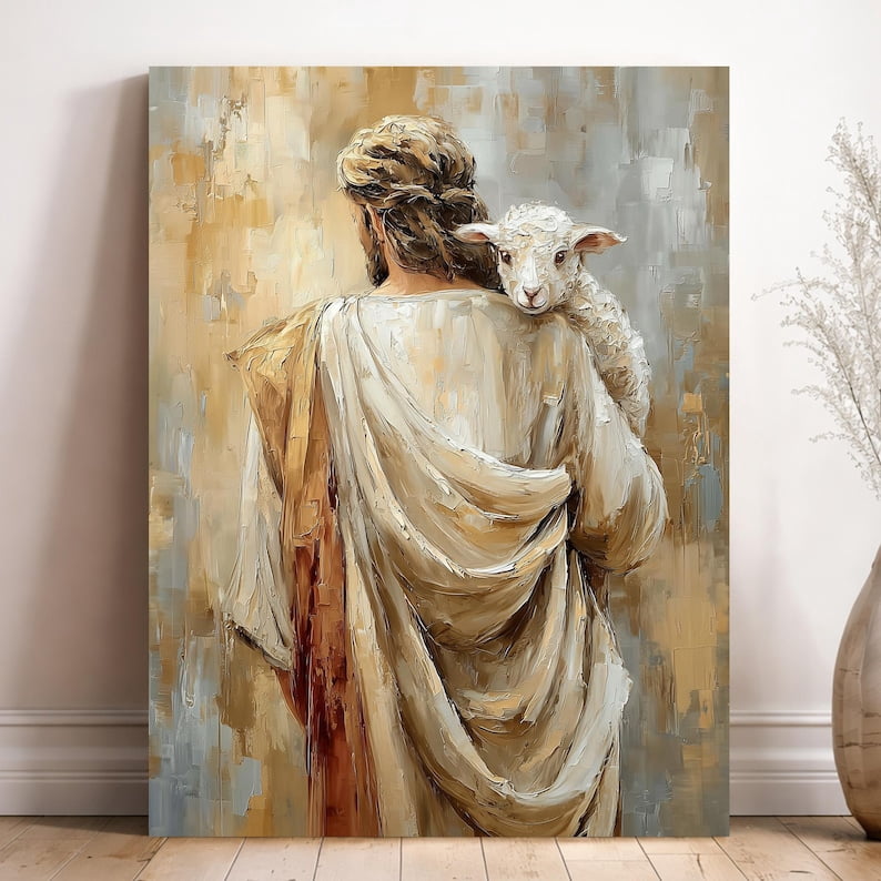 ArtlyWear Good Shepherd Jesus Carrying Lamb Canvas Print Oil Painting ...