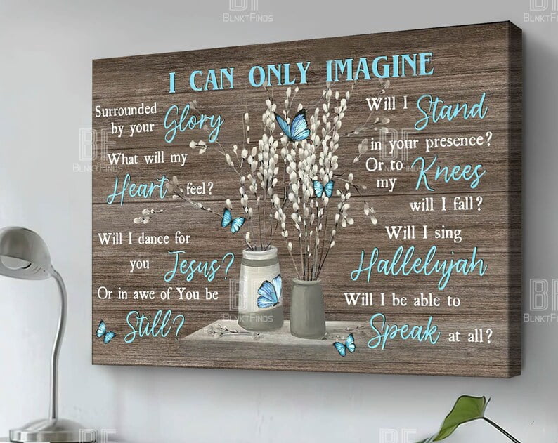 ArtlyWear I Can Only Imagine Blue Butterfly Flower Christian Wall Art ...