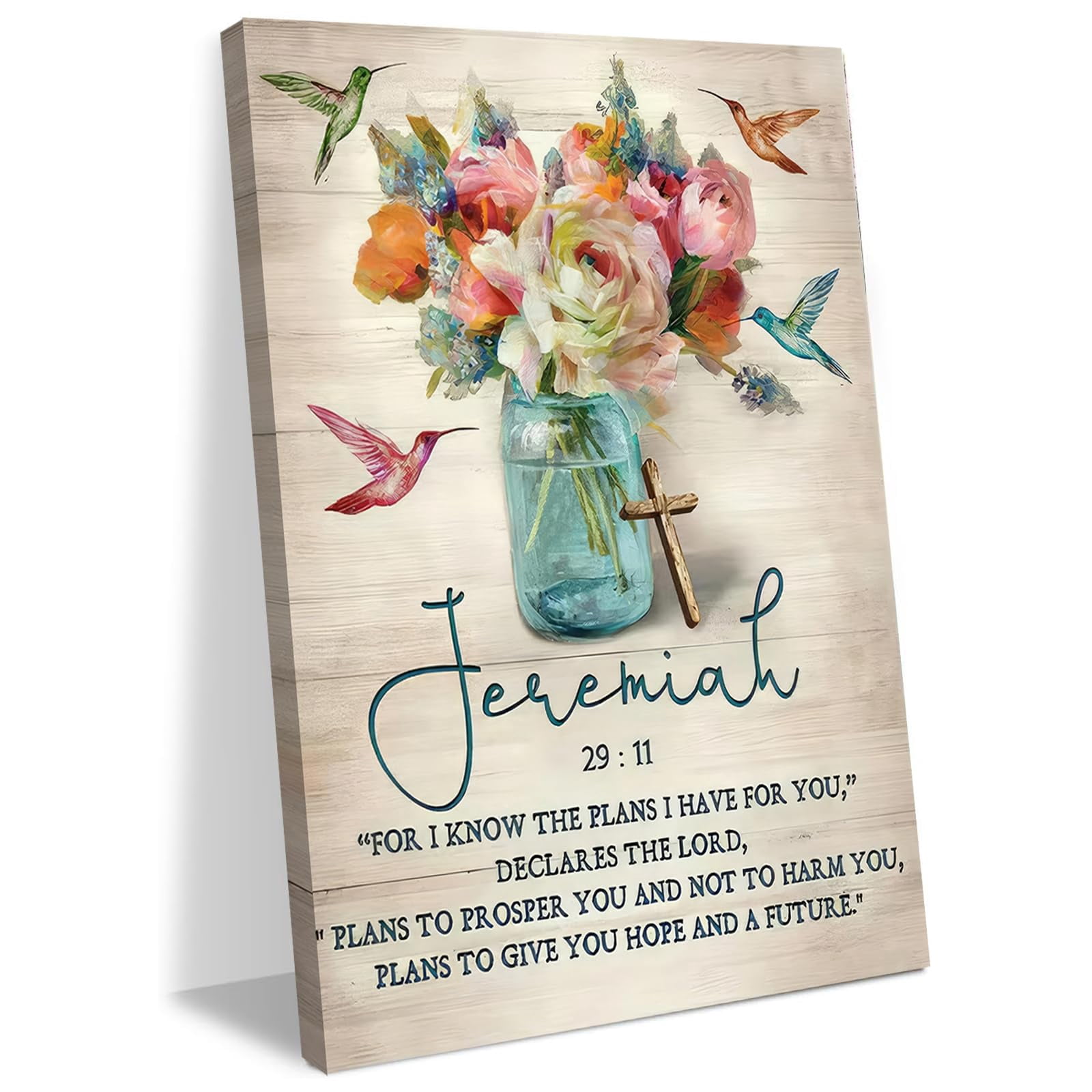 ArtlyWear Jeremiah 29 11 Floral Hummingbird Cross Framed Canvas Wall ...