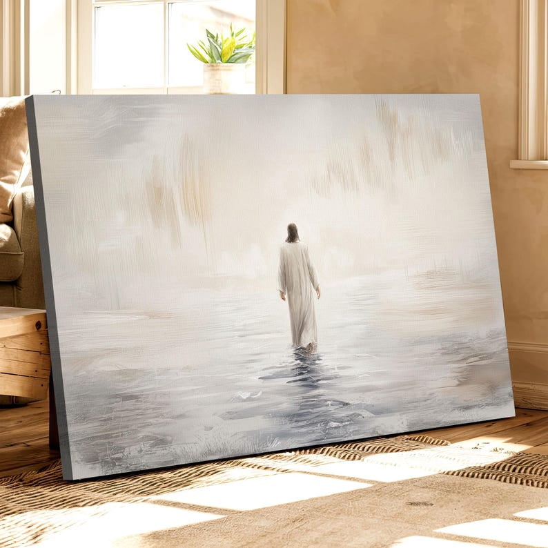 ArtlyWear Jesus Walking on Water Canvas Wall Art Christian Miracle ...