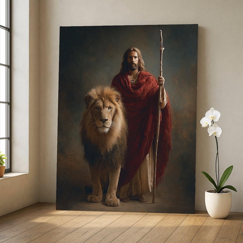 ArtlyWear Jesus and Lion of Judah Christian Faith Religious Canvas Wall ...