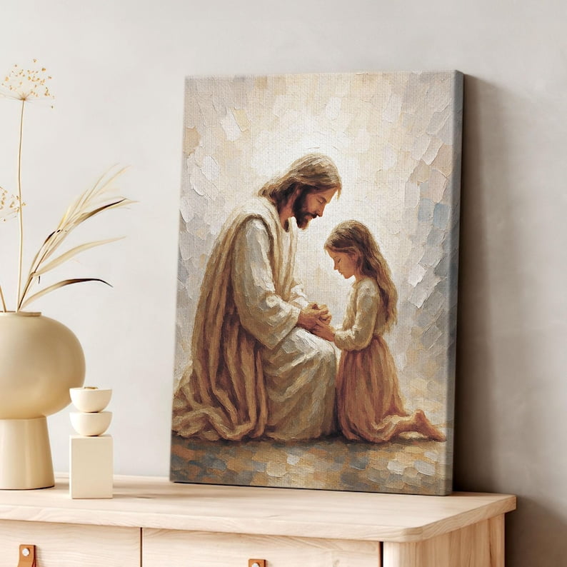 ArtlyWear Jesus and Little Girl Prayer Christian Canvas Wall Art ...