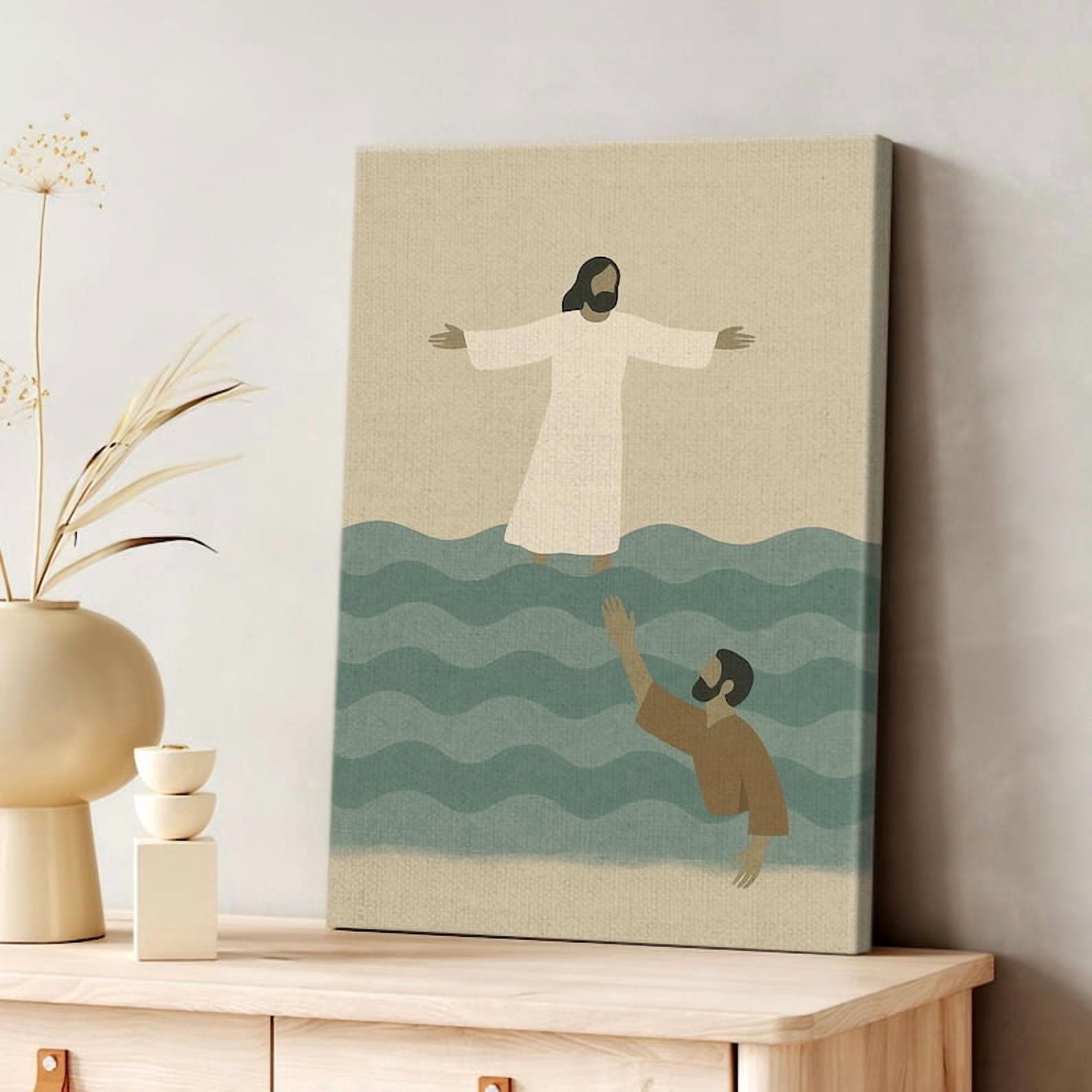 ArtlyWear Jesus and Peter Walking on Water Canvas Wall Art Christian ...