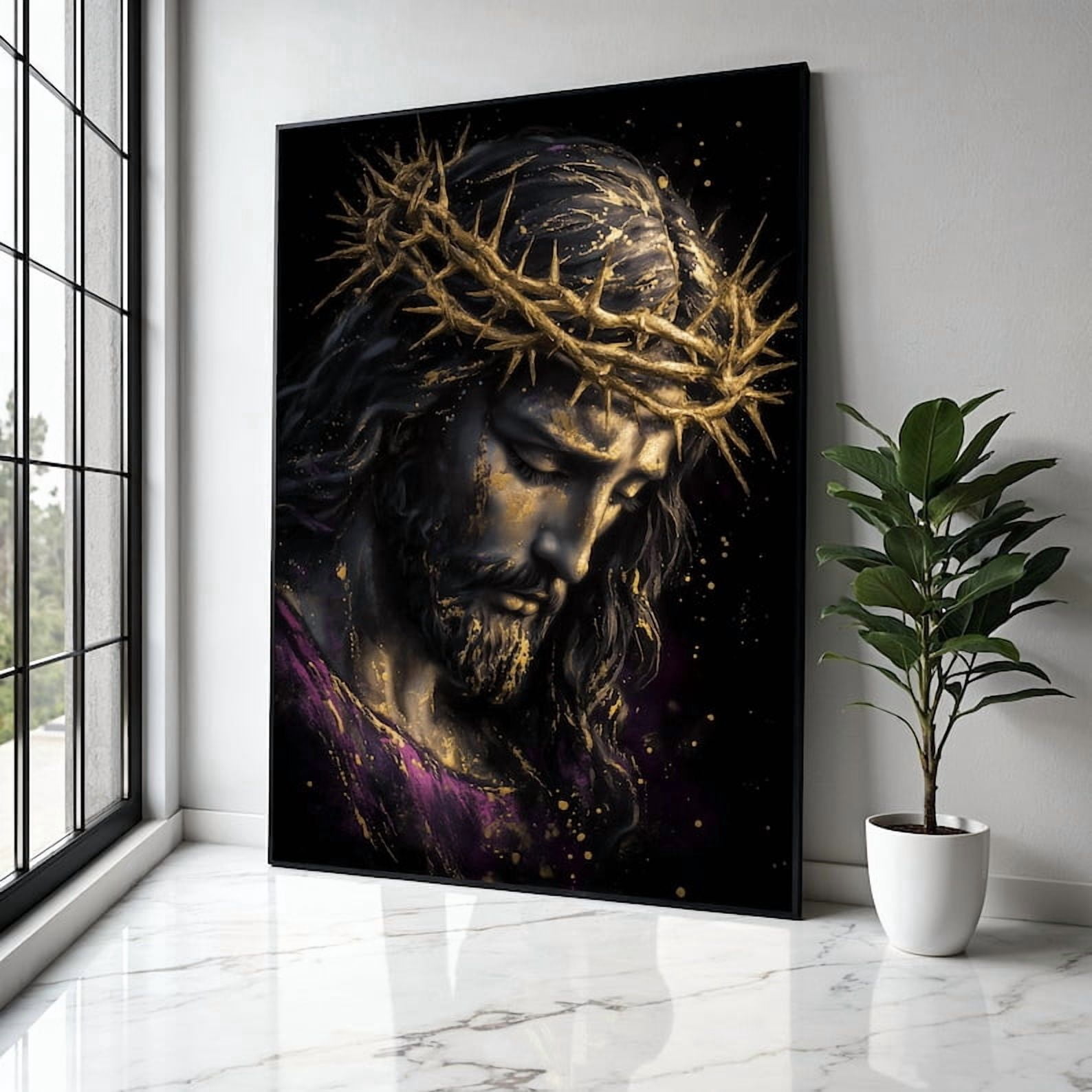 ArtlyWear Jesus with Crown of Thorns Gold Accent Spiritual Portrait ...