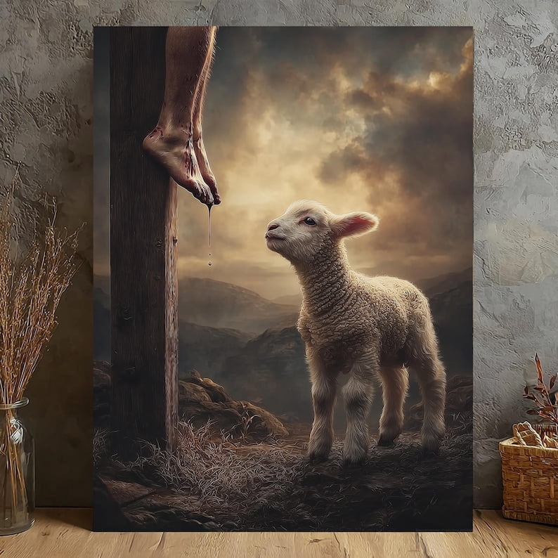 ArtlyWear Lamb and Cross Jesus Sacrifice Easter Christian Canvas Wall ...