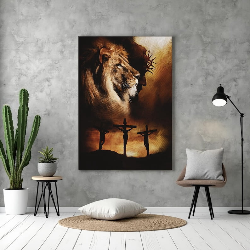 ArtlyWear Lion of Judah and Jesus Christ King Portrait Canvas Wall Art ...