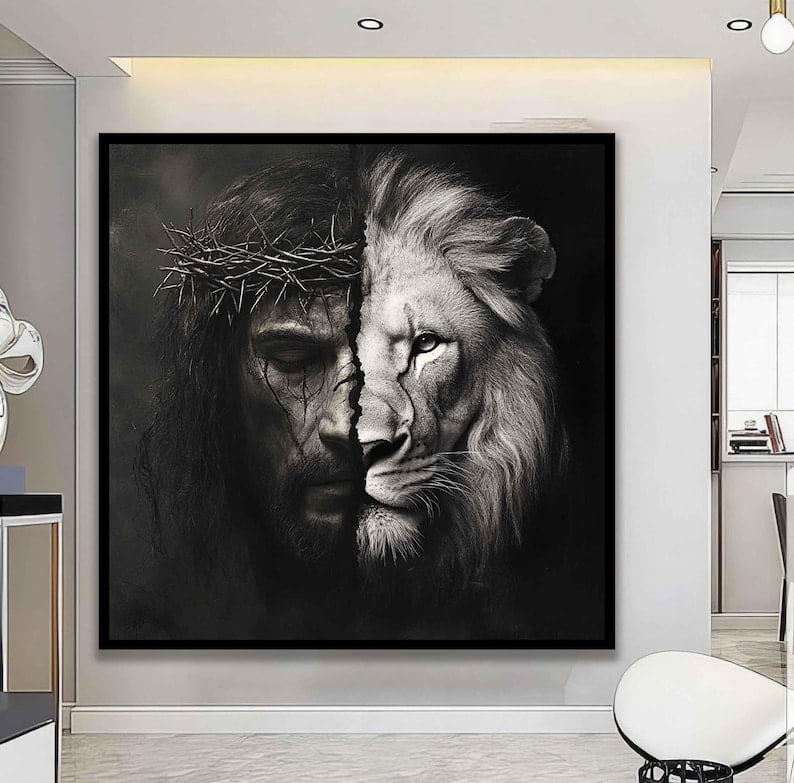 ArtlyWear Lion of Judah and Jesus Christ Sacred Union Canvas Wall Art ...