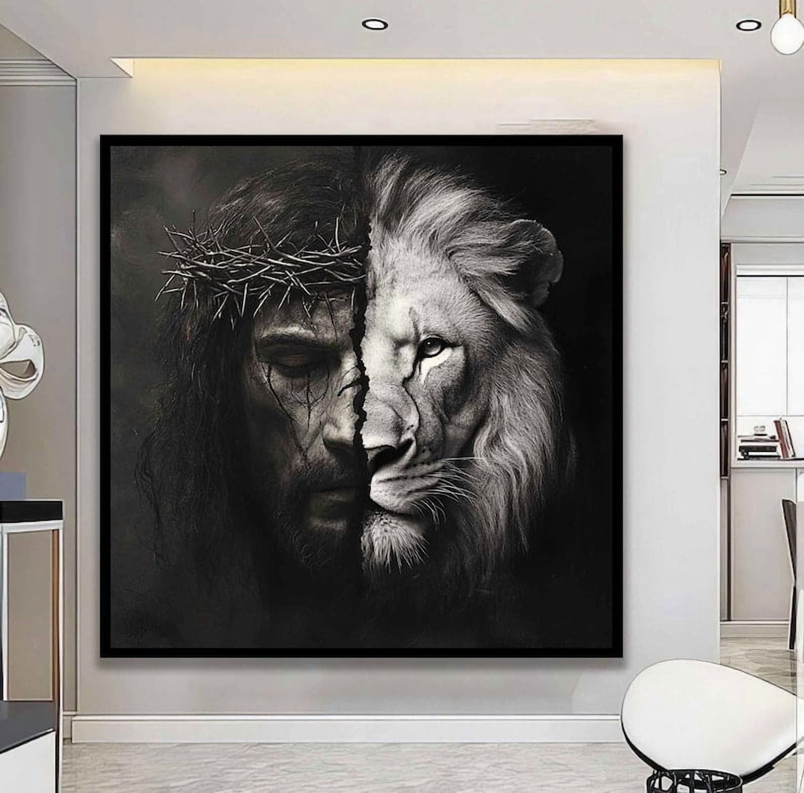 ArtlyWear Lion of Judah and Jesus Christ Sacred Union Canvas Wall Art ...