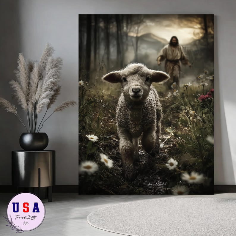 ArtlyWear Lost Sheep Jesus Good Shepherd Christian Canvas Wall Art ...