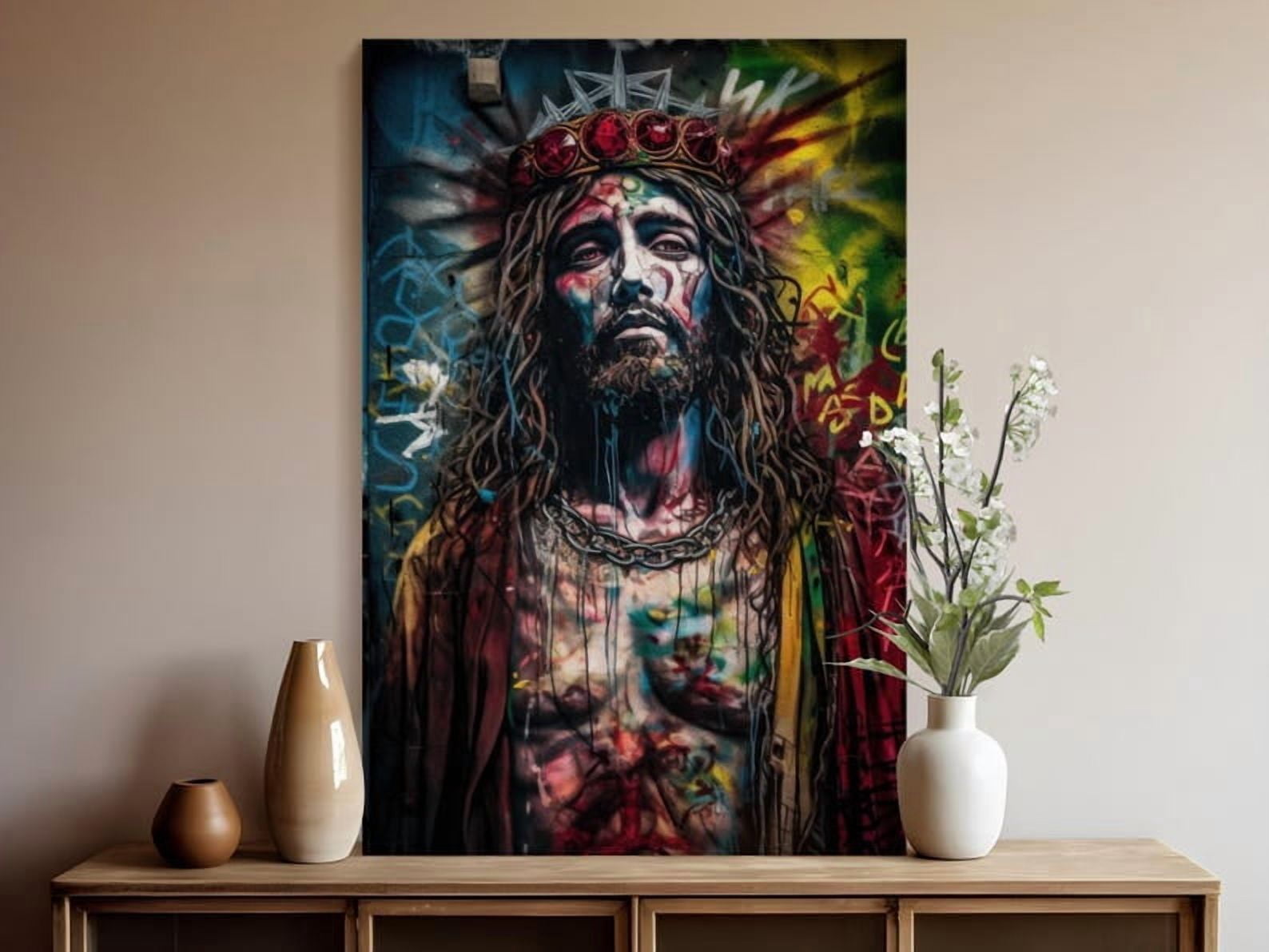 ArtlyWear Modern Vibrant Urban Graffiti Jesus Portrait Canvas Wall Art ...