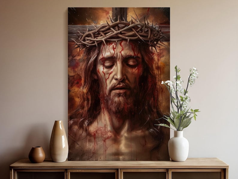 ArtlyWear Sacred Suffering Christ Canvas Wall Art Crown of Thorns Jesus ...