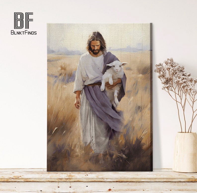ArtlyWear The Good Shepherd Jesus Holding a Lamb Faith Design Canvas ...