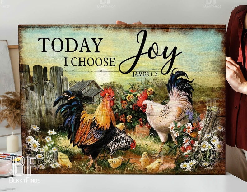 ArtlyWear Today I Choose Joy Vintage Chicken Farmhouse Christian Canvas ...