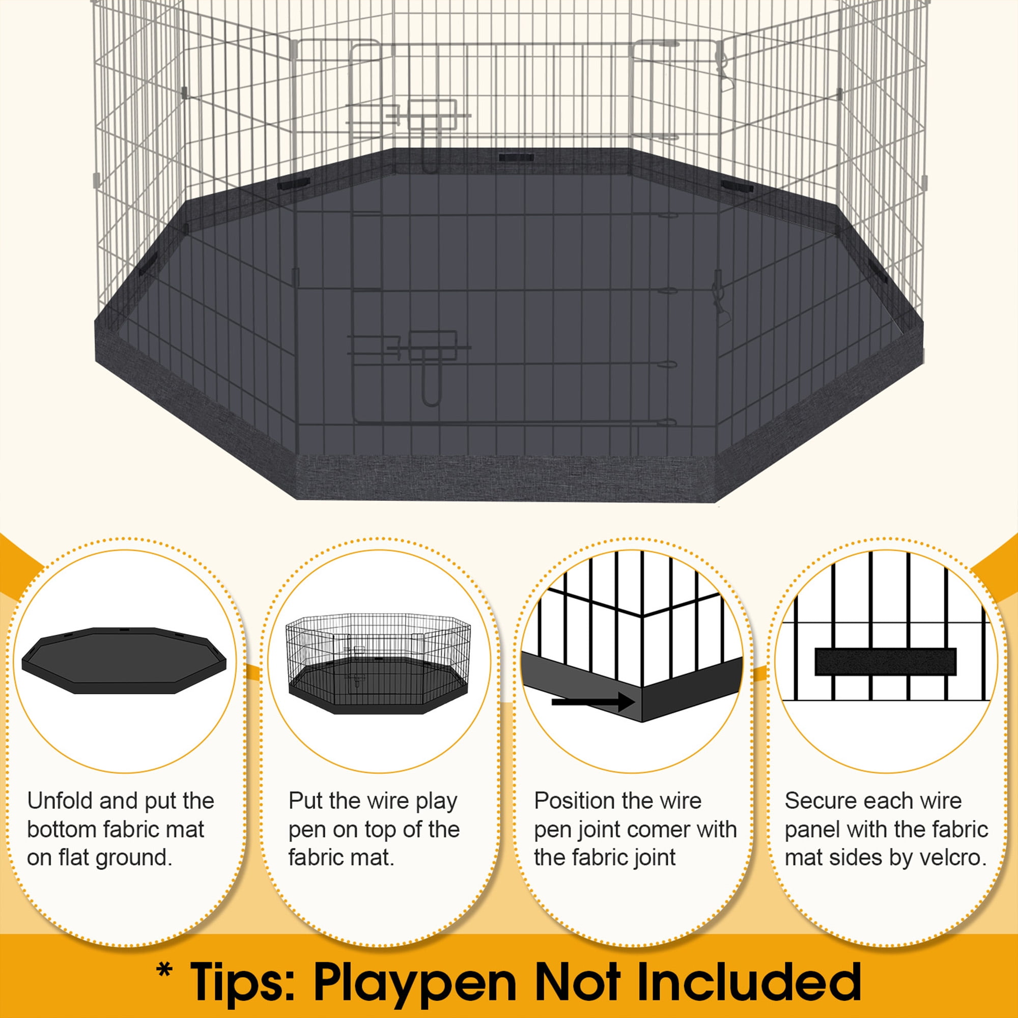 Artmalle Dog Playpen Bottom Pad Cover for 8 Panels, 24 Inch (Playpen ...