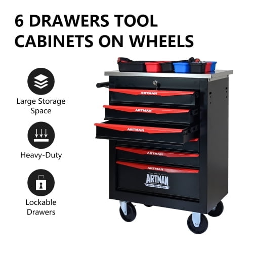 Artman 4 Drawers Multifunctional Tool Cart with Wheels,Metal Rolling Tool Cart Storage for ...