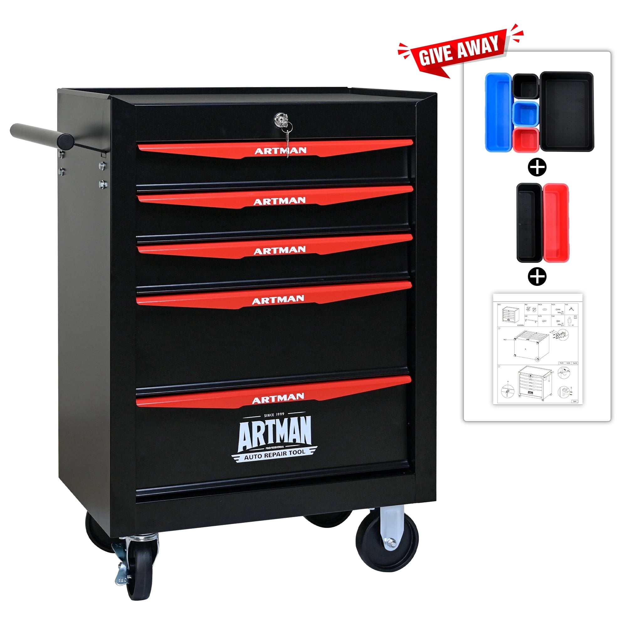 ARTMAN 20" 5-Drawer Rolling Metal Tool Chest Cabinet,Steel Tool Storage ...