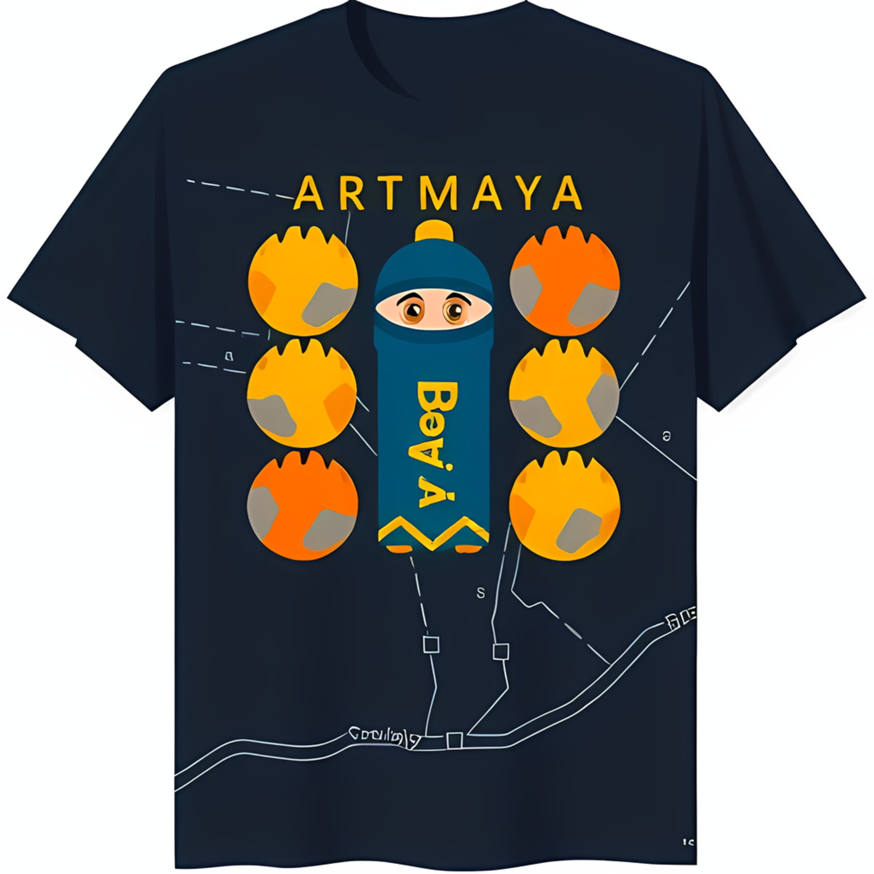 Artmaya Blue T-Shirt with Cartoon Figure Yellow 'BeA' Object & Unique ...
