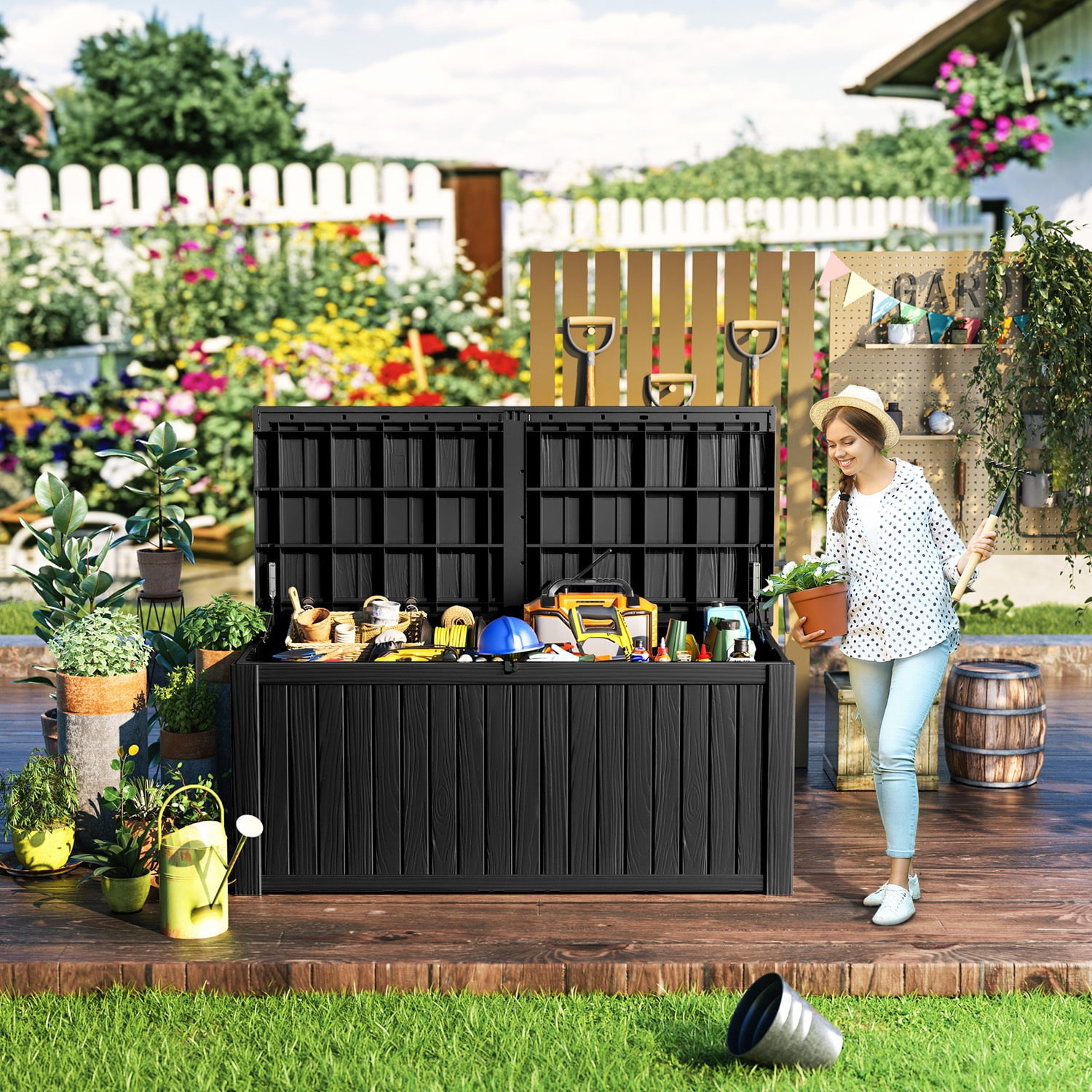 Artmi 180 Gallon Weatherproof Outdoor Storage Deck Box, Spacious for ...